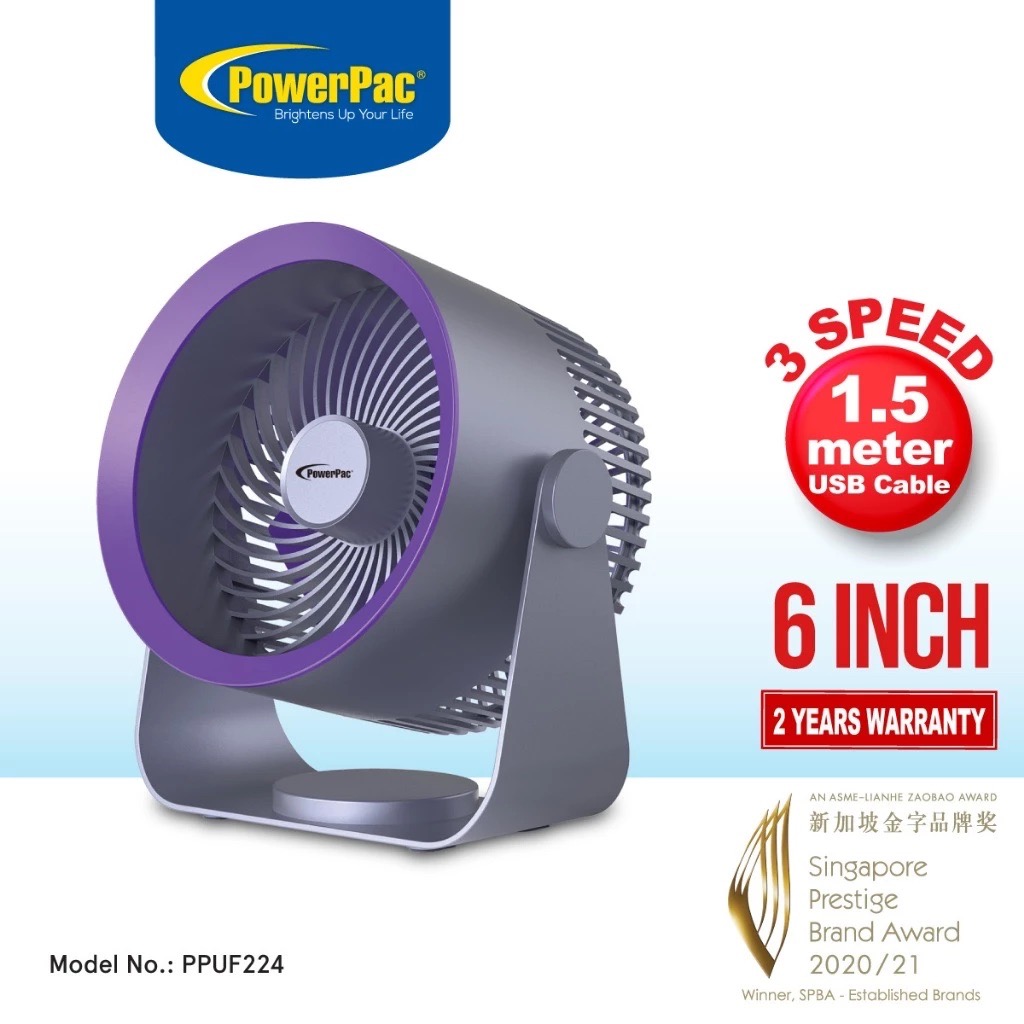 PowerPac Air Circulator, USB Fan, High Velocity Fan, Wall Fan, 6 Inch ...