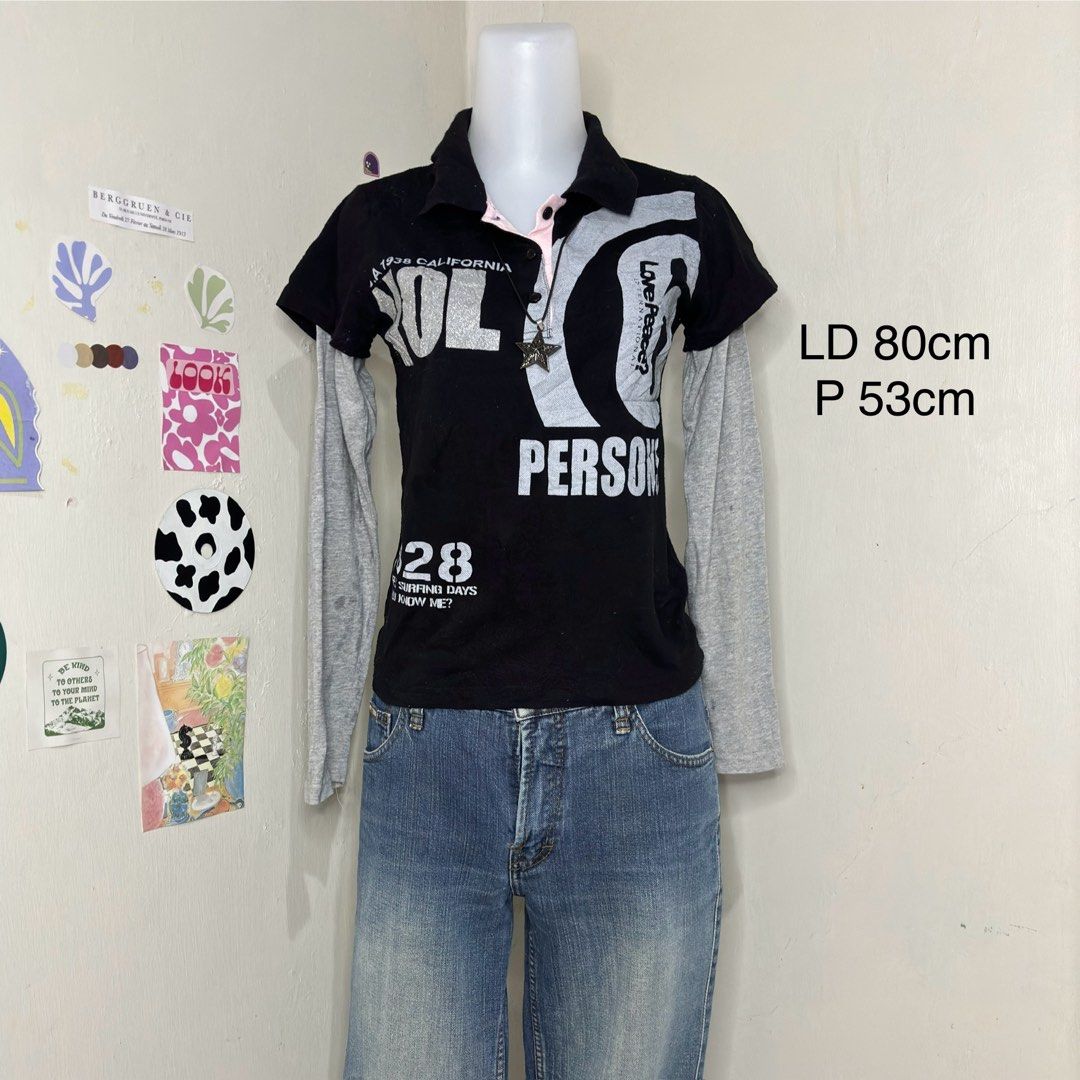 Slim fit fitted tee 2 tone y2k 2000s rock emo grunge gothic black goth ...