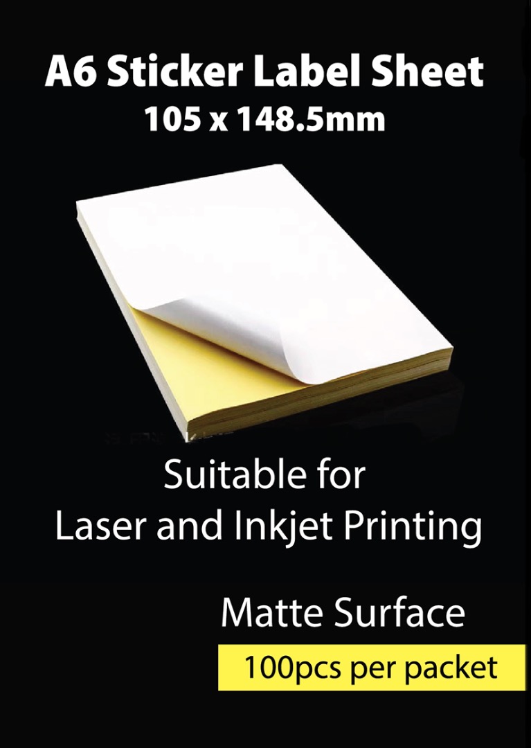 A6 Sticker Label Sheet / Matte surface / 100pcs per lot / Laser and ...