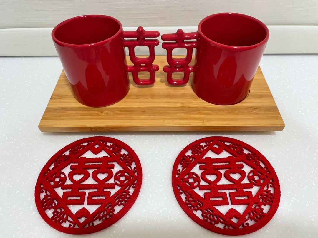 [CiChi喜器] 小雙喜-對杯盤組, 家具及居家用品, 廚具和餐具, 餐具和餐具在旋轉拍賣