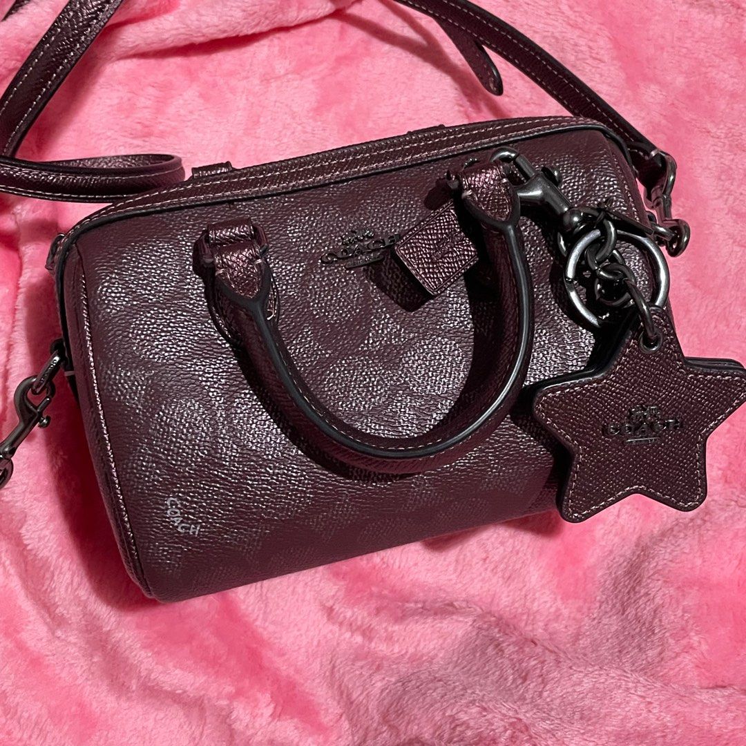 Coach Boxed Mini Rowan Crossbody Bag And Mirror Bag Charm Set In Signature Canvas Wine Multi ...