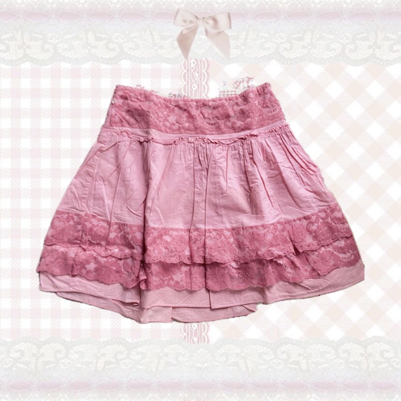 coquette pink lace ruffle mini midi skirt rok umpak sawako shoujo ...