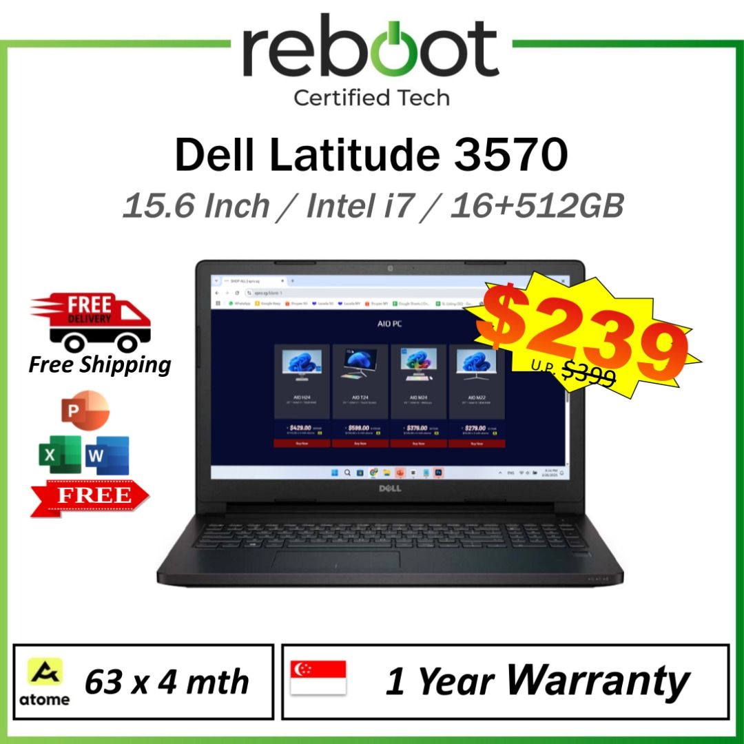 Dell Latitude 3570 - 15.6 Inch Intel i7 Laptop - Big & Vibrant Display ...