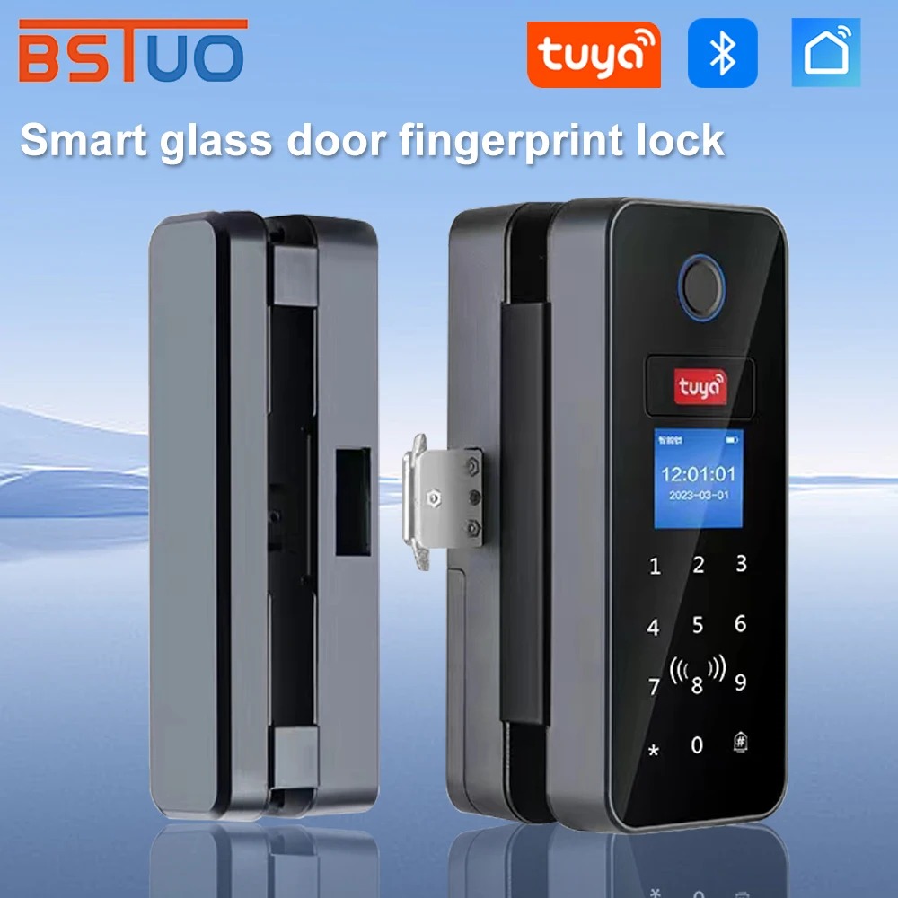 Double Hook Smart Glass Door Lock Wooden Sliding Door Tuya App Biometric Fingerprint Lock ...