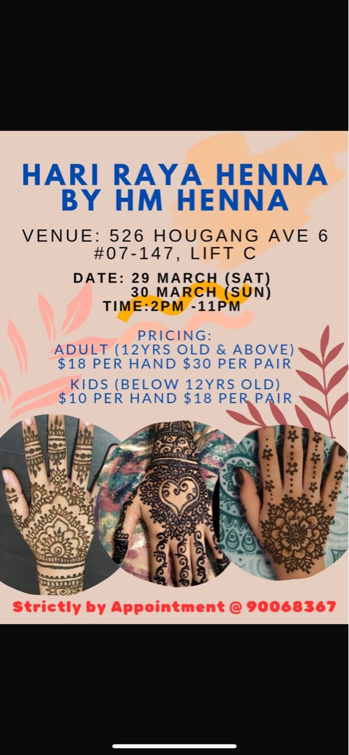 HARI RAYA HENNA BOOTH 2025 Hougang, Beauty & Personal Care, Hands ...