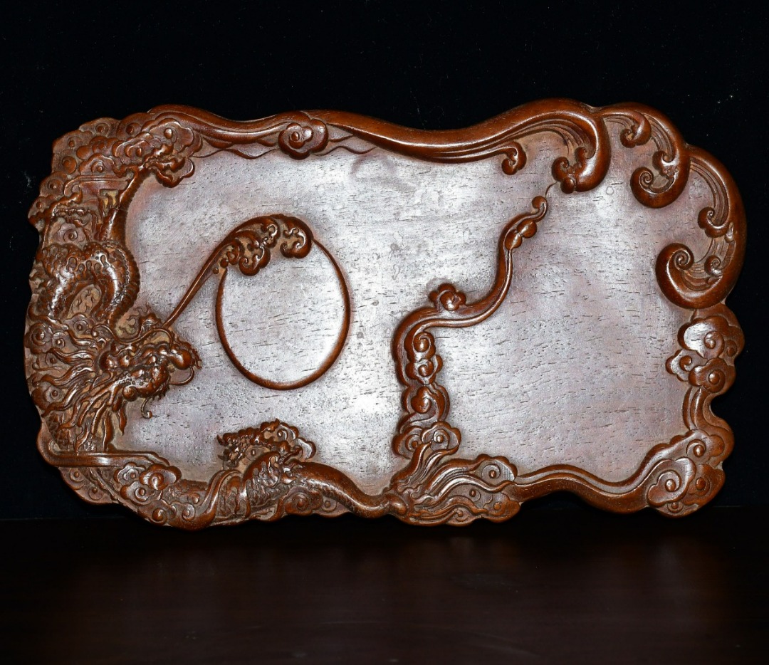 Old Collection of Rosewood Dragon Inkstone and Brush Washer Ornaments ...