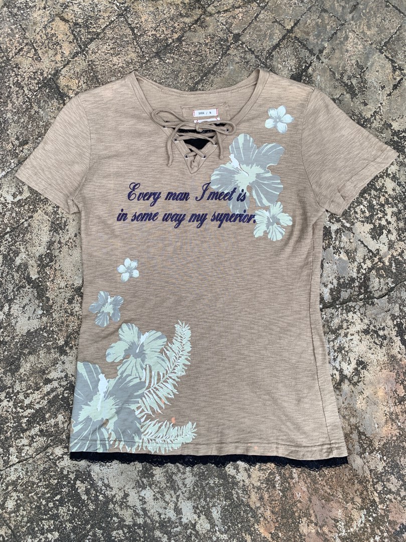 y2k Strange Heaven Japan Flower Poem Quotes Graphic Army Green Lace Top ...