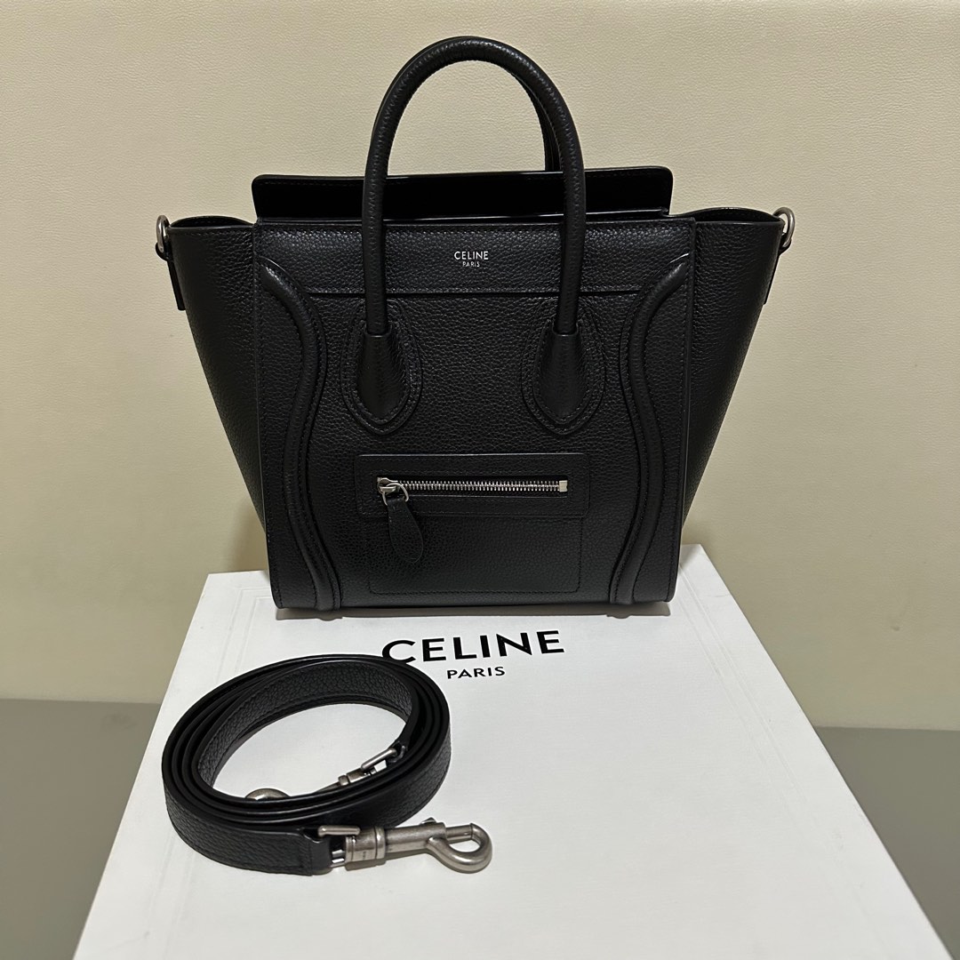 Celine Nano Luggage Black Grained Leather ex MM Luxe Studio Luxco, Barang Mewah, Tas & Dompet di ...