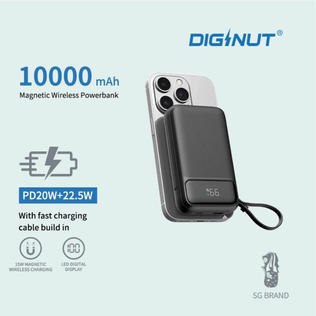 Diginut W-39 Pro 10000mAh PD20W+22.5W Magnetic Wireless Powerbank ...