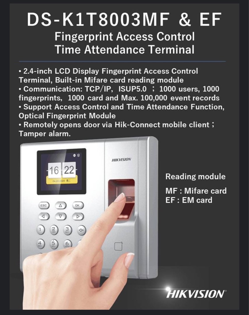 Hikvision DS-K1T8003MF & EF Fingerprint Access Control Time Attendance Terminal IVMS-4200AC ...