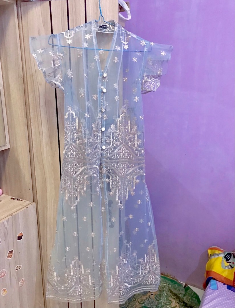 outer brukat biru denim muda princess untuk lebaran / kondangan ...