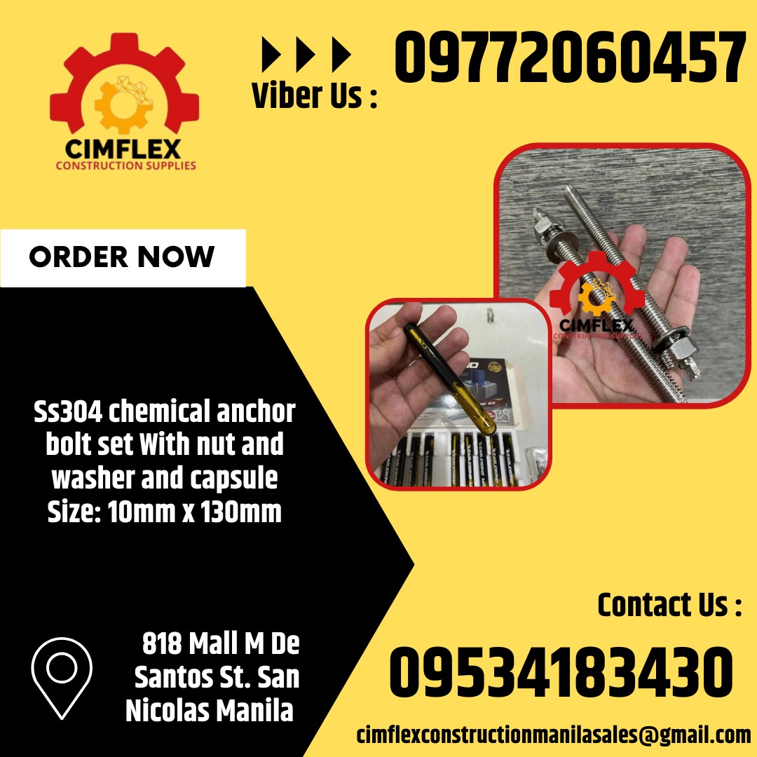 Ss304 chemical anchor bolt set With nut and washer and capsule Size ...