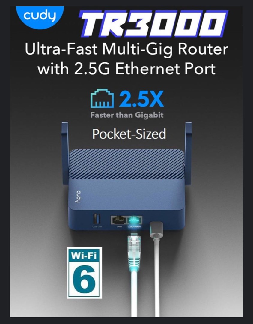 Cudy TR3000 Pocket-Sized Wi-Fi 6 Wireless 2.5Gb Travel Router | WiFi Router | OpenVPN, Wireguard ...