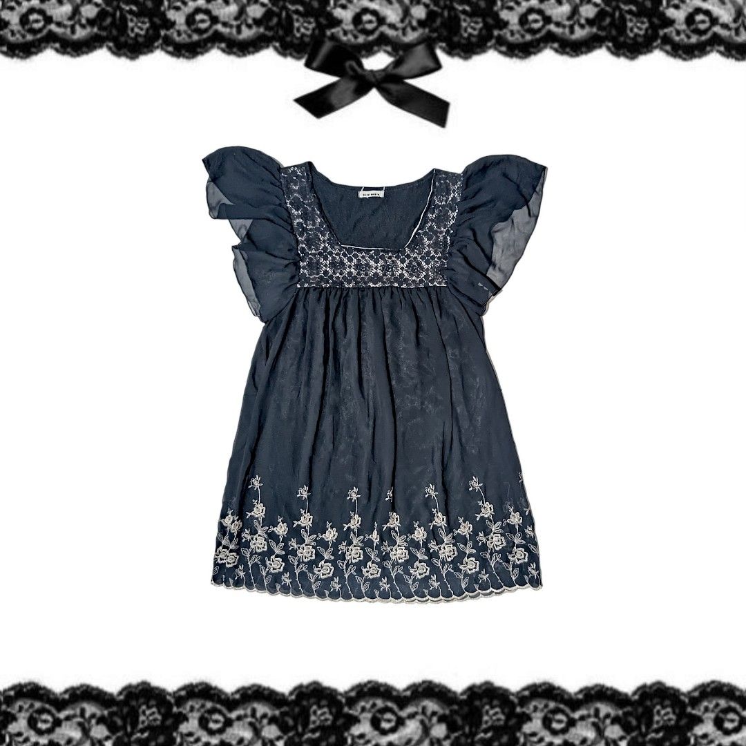 floral embroidered dress coquette, cottagore core, fairycore, dollette ...