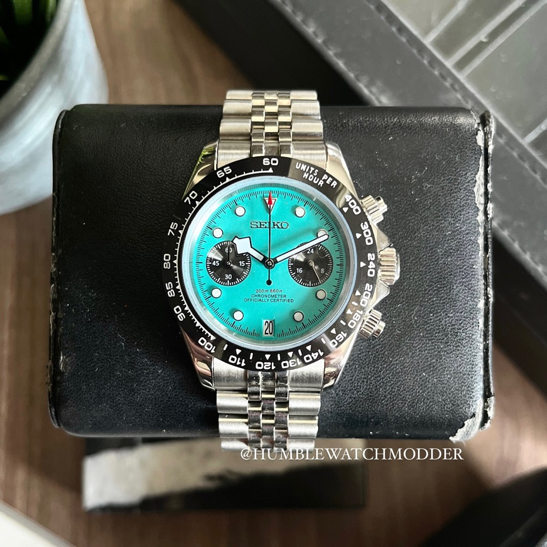 Seiko Mod Flamingo Blue Black Bay Chronograph, Men's Fashion, Watches ...