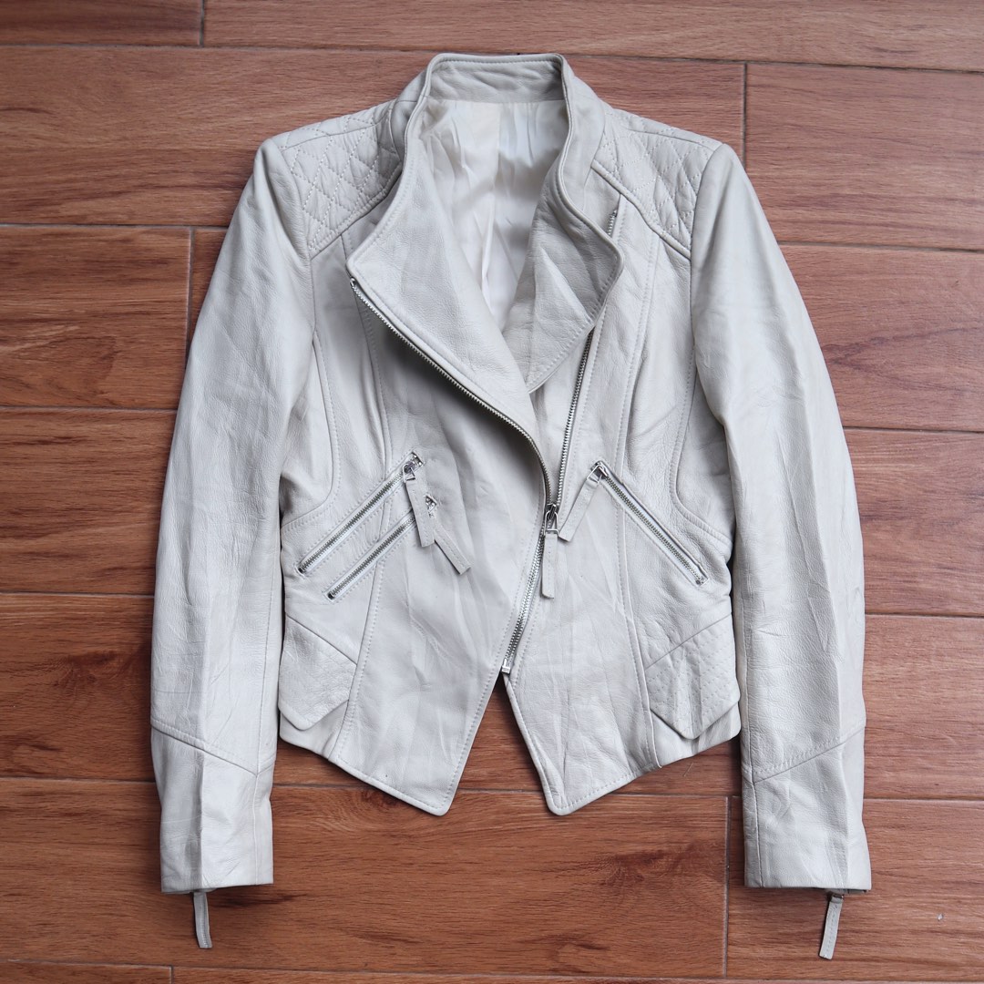 Jaket kulit asli putih ramones cewek crop biker rider jaket motor cewek ...