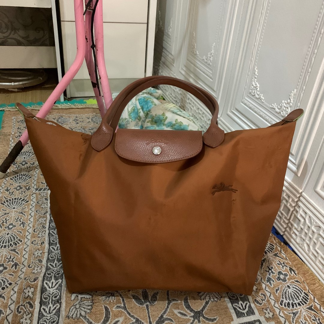 LongChamp bag le pliage green series cognac large long handle, Fesyen ...