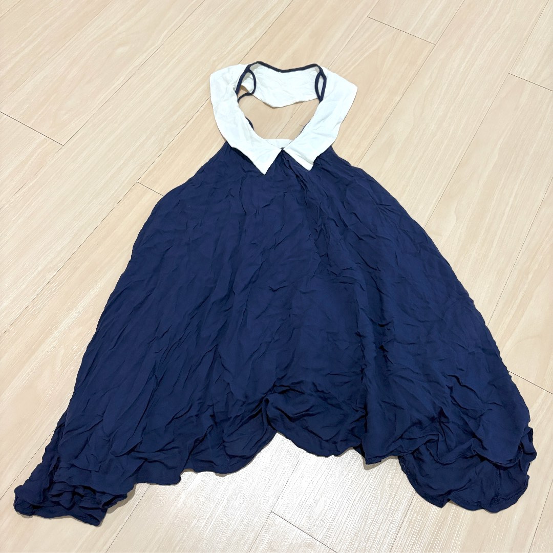 Maxim Dark Blue White Sleeveless Asymetric Wing Long Tank Top Blouse ...