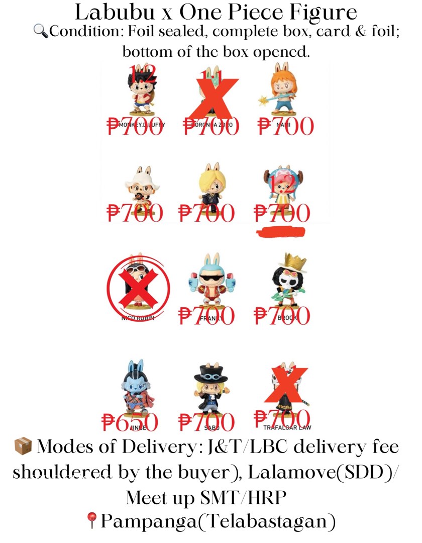 (FREE SHIPPING) (ON HAND) - Labubu x One Piece (Luffy/Sanji/Chopper ...