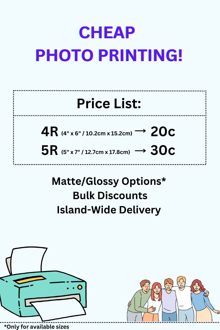 Photo Printing for 4R and 5R sizes, glossy and matte available ...