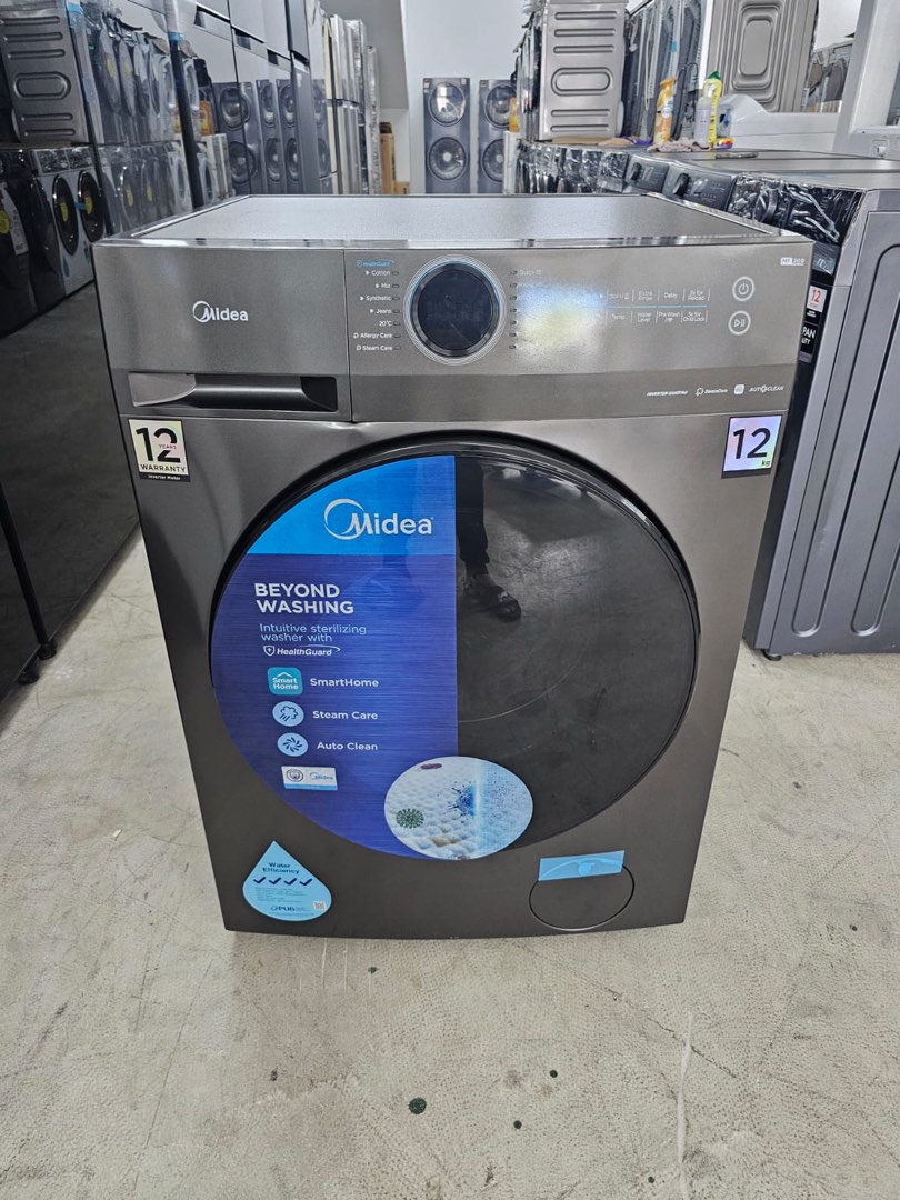 Midea 12KG Front Load Washer Inverter MF200W120WB Display Set black ...