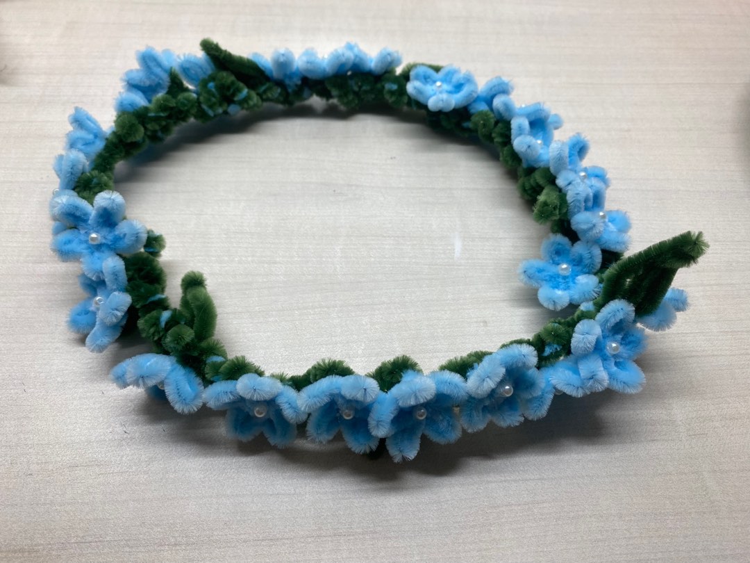 Handmade beaded baby blue pipe cleaner flower crown, Hobbies & Toys ...