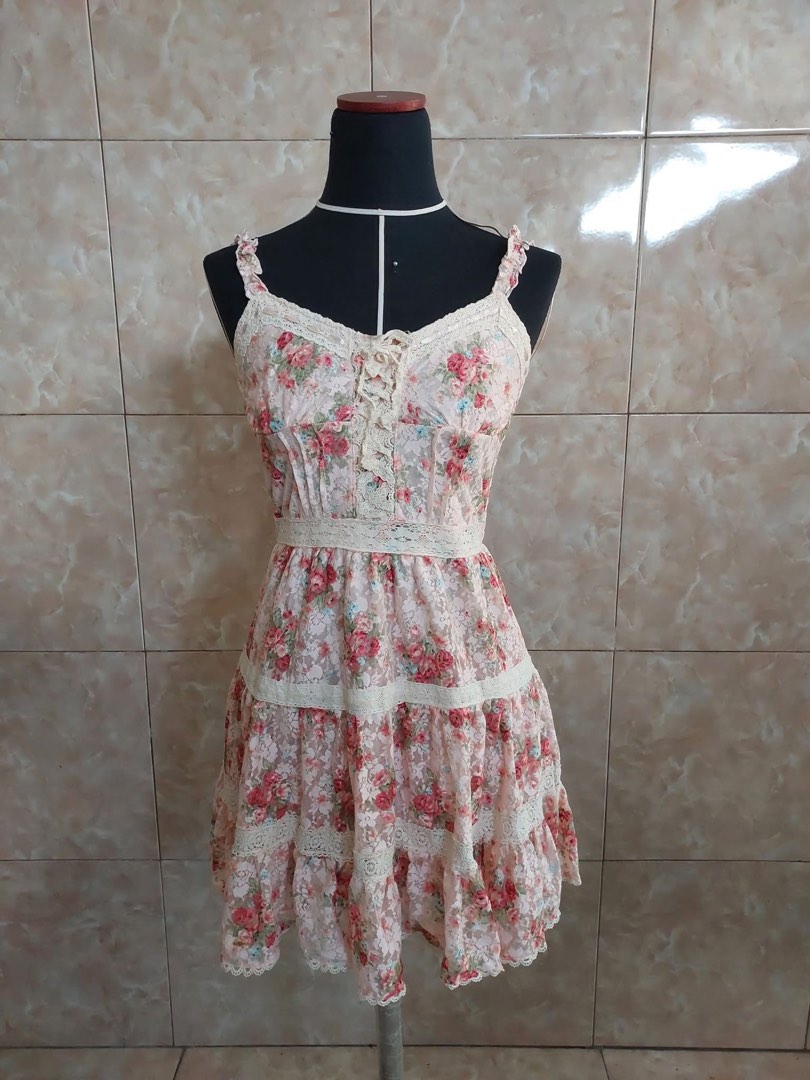 Liz lisa pink Flower Dress florall dress brocade babydoll shabby ...