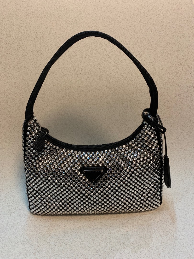 Prada Re-Edition 2000 crystal embellished mini bag, 名牌, 手袋及銀包 - Carousell