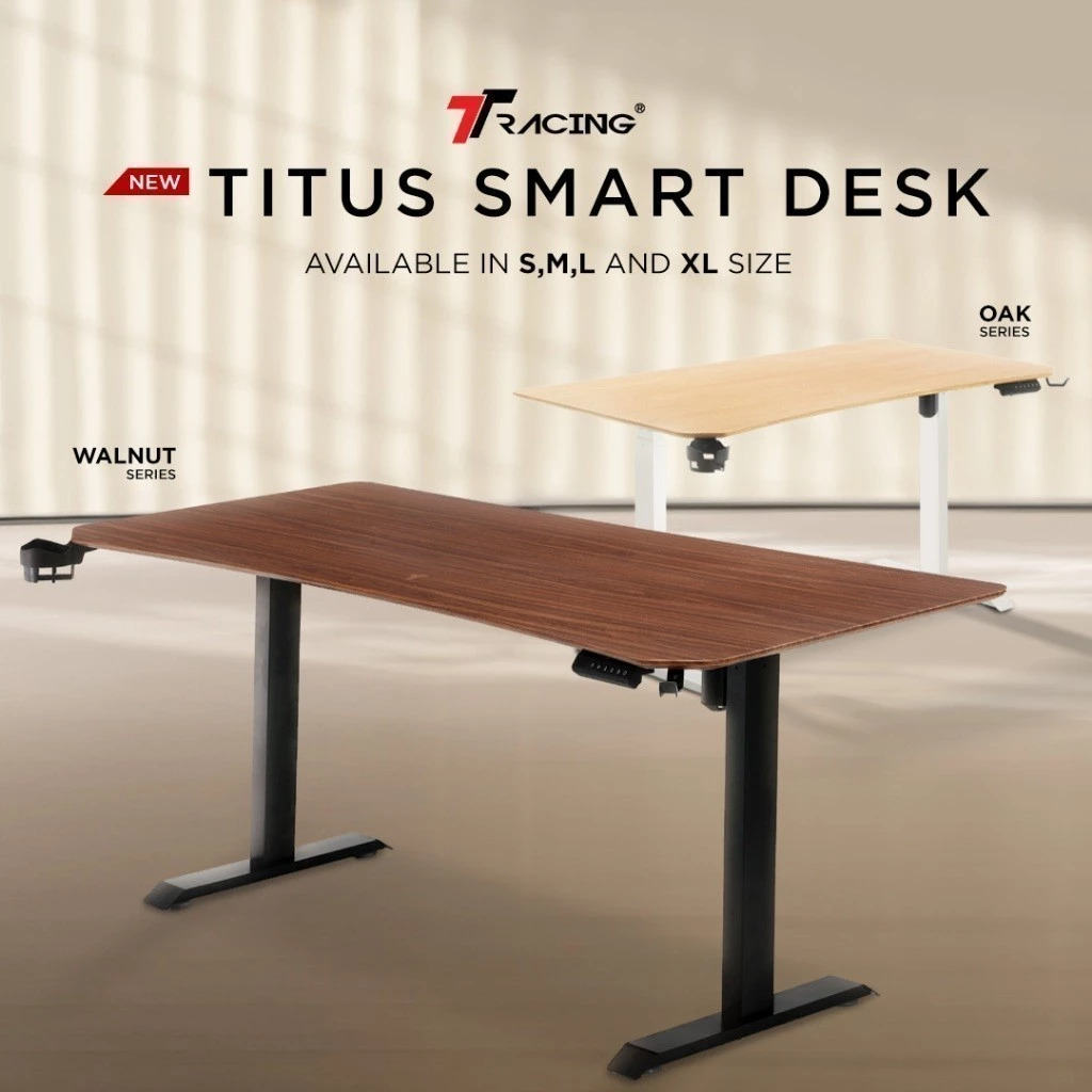 TTRacing Titus Smart Desk Walnut Oak Ergonomic Standing Electric Height ...