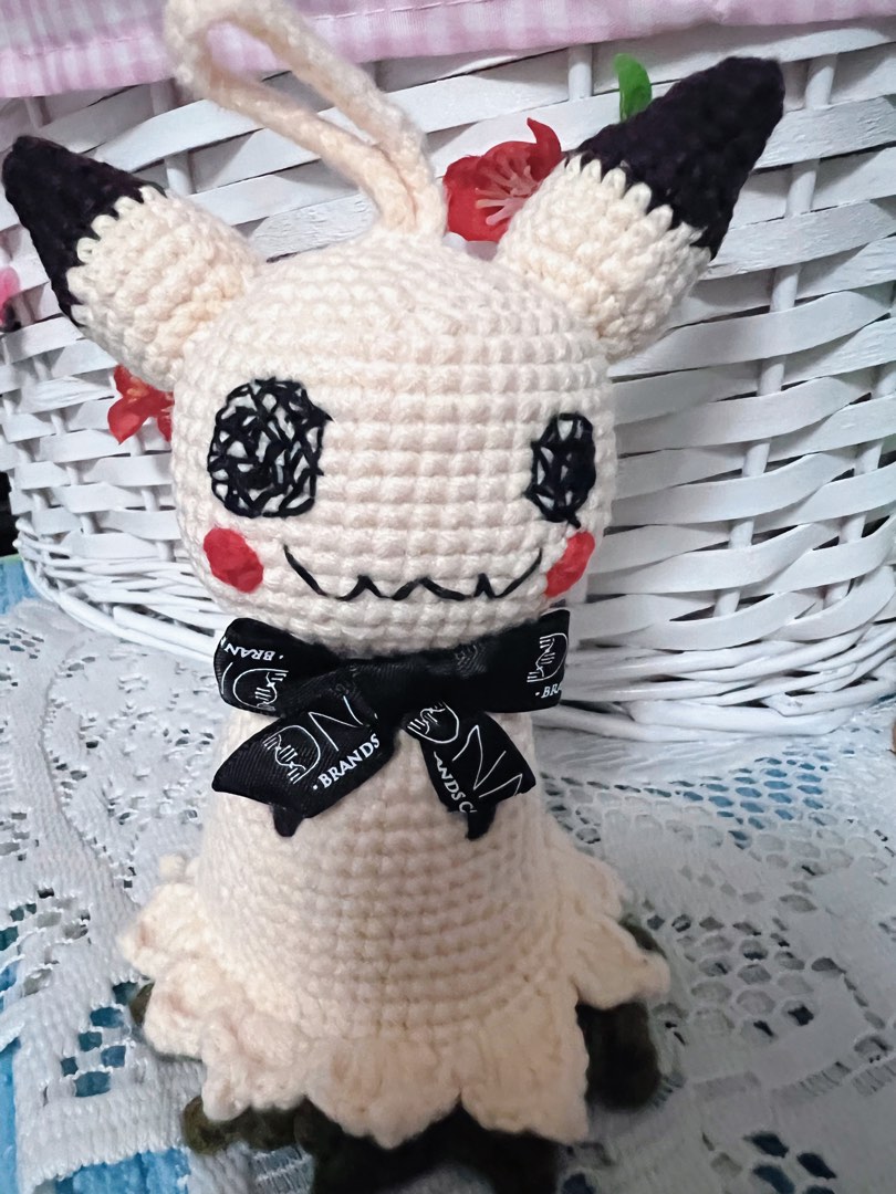 14 cm Crochet amigurumi Mimikyu with ribbon, Hobbies & Toys, Stationery ...
