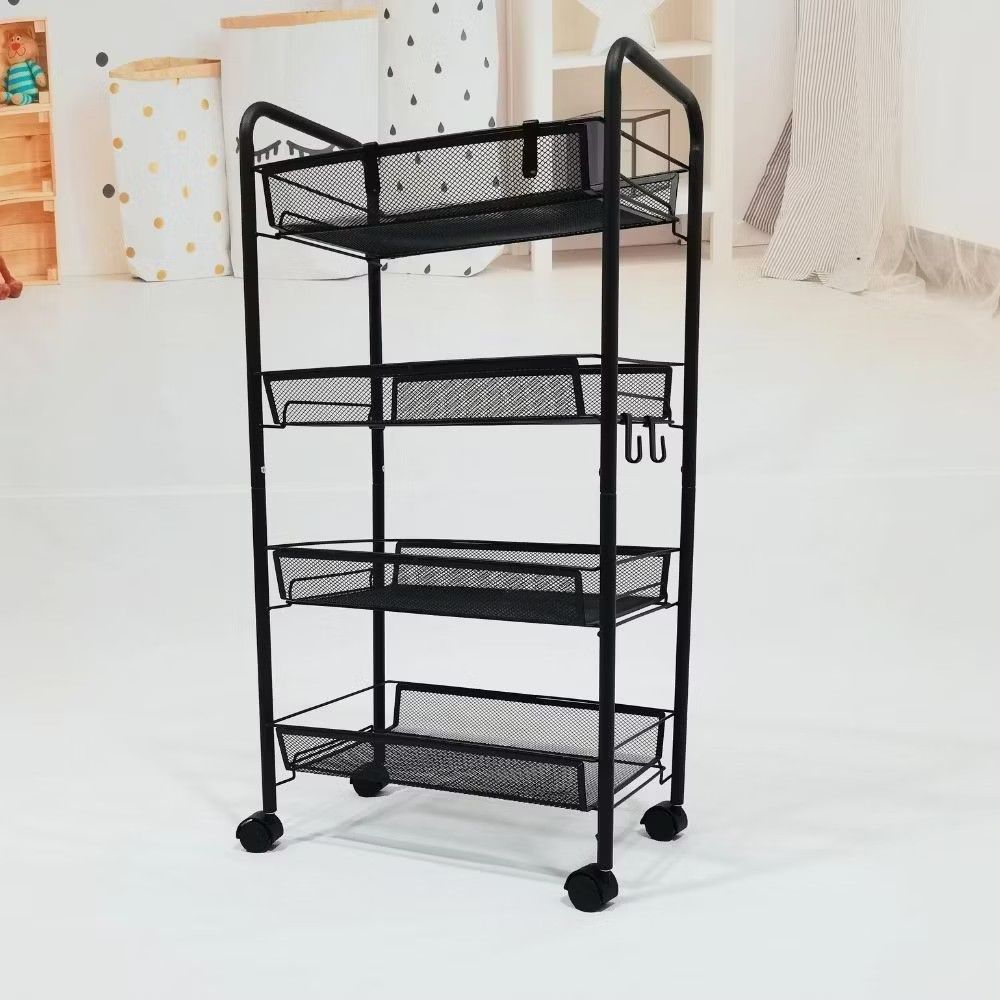 4 Tiers Multipurpose Storage Metal Basket Trolley Cart Kitchen Rack ...