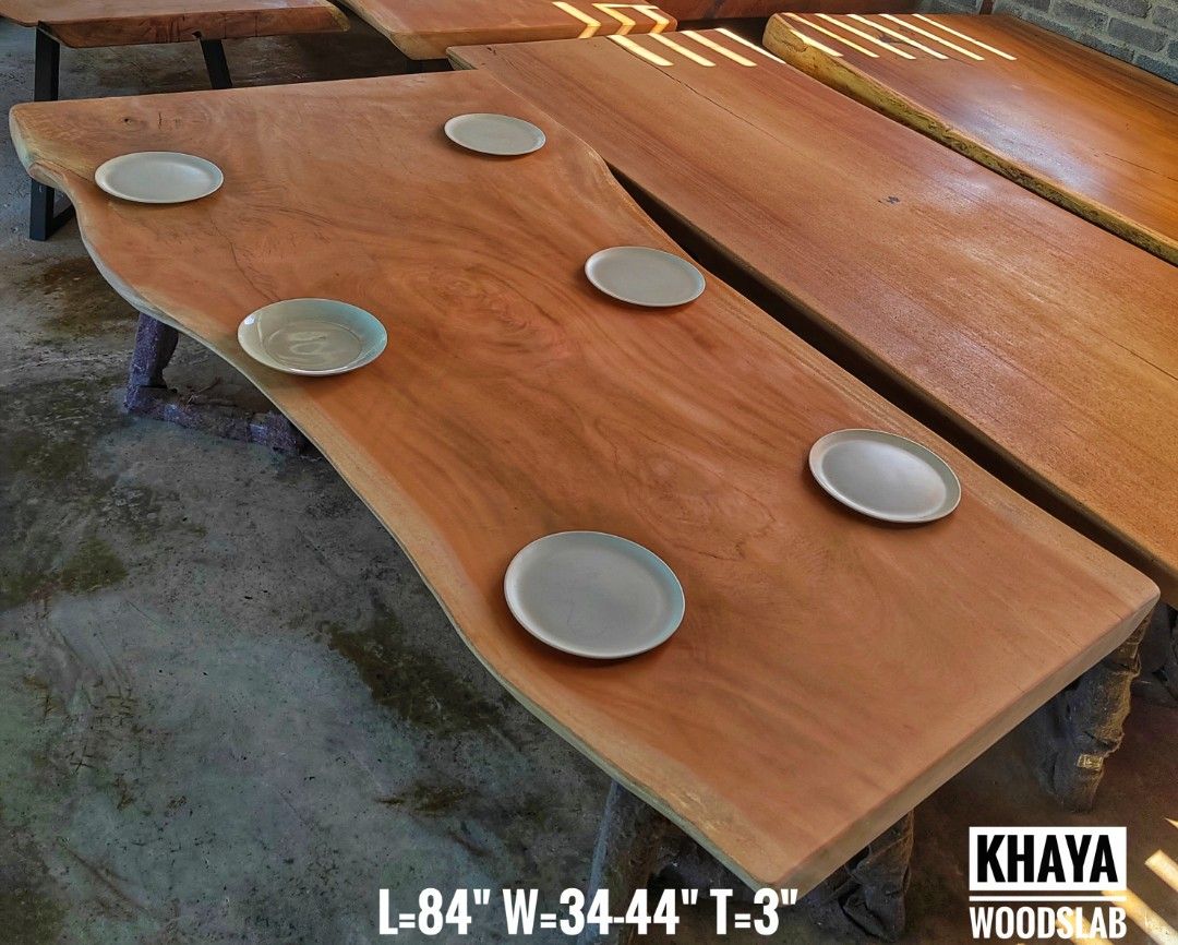 7ft 6-8 Seater Dining Table Meja Makan - Khaya Solid Wood Slab ...