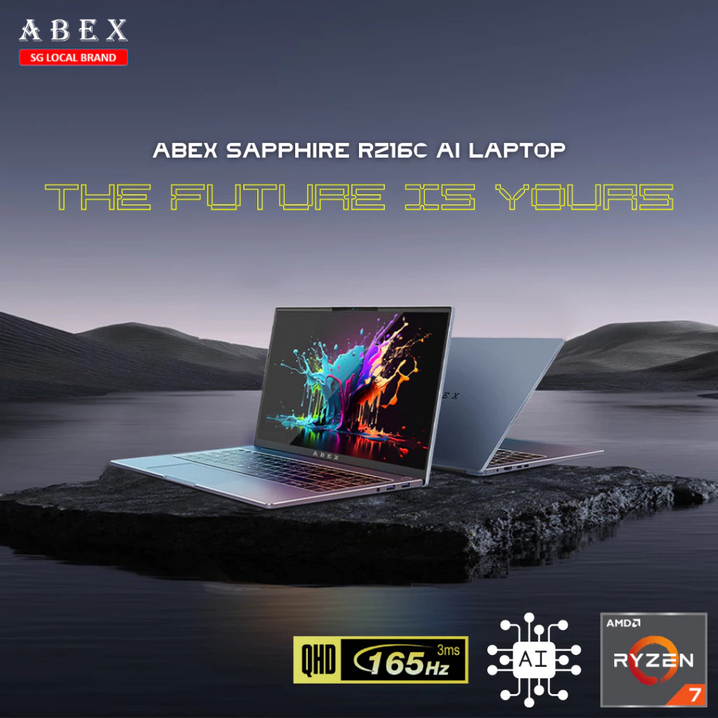 ABEX SAPPHIRE RZ16C / AI Laptop / Ryzen 7 8845HS / 16" QHD 165Hz Refresh rate / 64GB RAM / 1TB ...