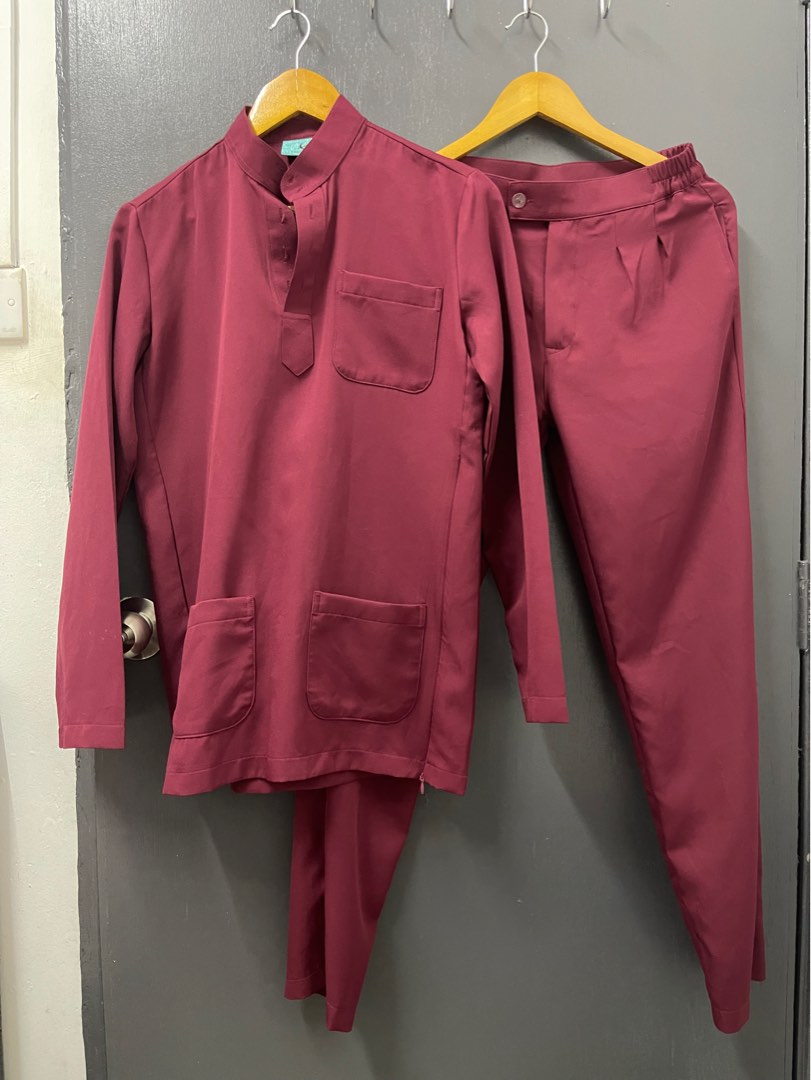 Baju melayu elrah (maroon), Men's Fashion, Muslim Wear, Baju Melayu on ...