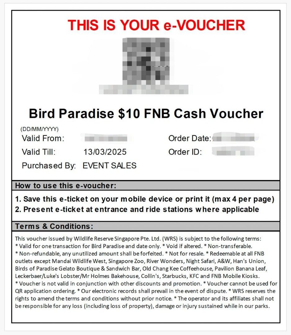 Bird Paradise / Bird Park FNB Cash e-Voucher - $60 for $40 only - 34 ...