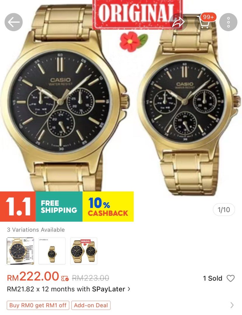 CASIO GOLD WITH BLACK FACE & PUMA STAINLESS STEEL WATCH, Men's Fashion ...