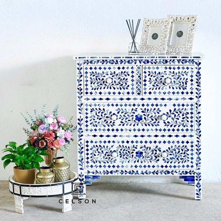 Celson ( SG Seller ) Mason_Bone Inlay Chest of Drawer with 4 Drawers ...