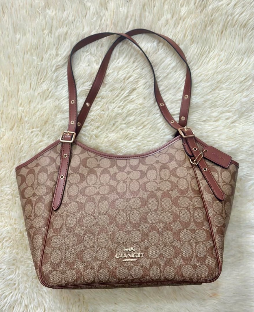 Coach CM076 Meadow Shoulder Bag In Signature Canvas Gold/Khaki Saddle ...