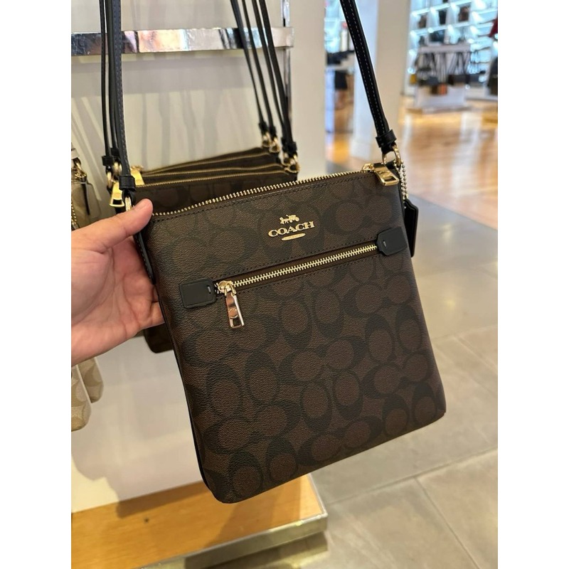 Coach Mini Rowan File Bag In Signature Canvas CF340 - Brown/Black ...