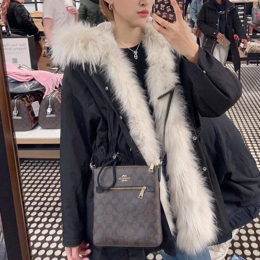 Coach Mini Rowan File Bag In Signature Canvas CF340 - Brown/Black ...