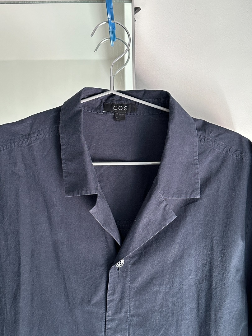 COS Navy Blue - Open Collar - Relaxed Shirt- SALE, Men's Fashion, Tops ...