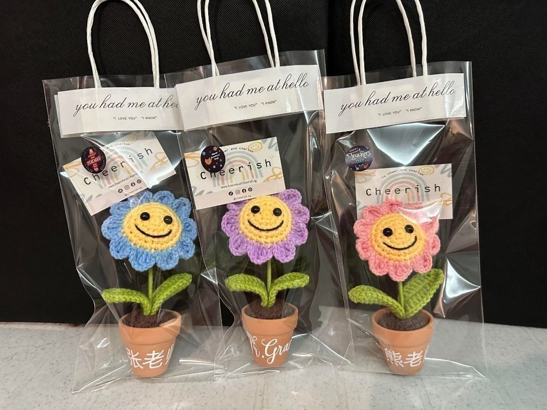 Customised Gift Hari Raya Ramadan Blue Daisy Crochet Pot free name ...