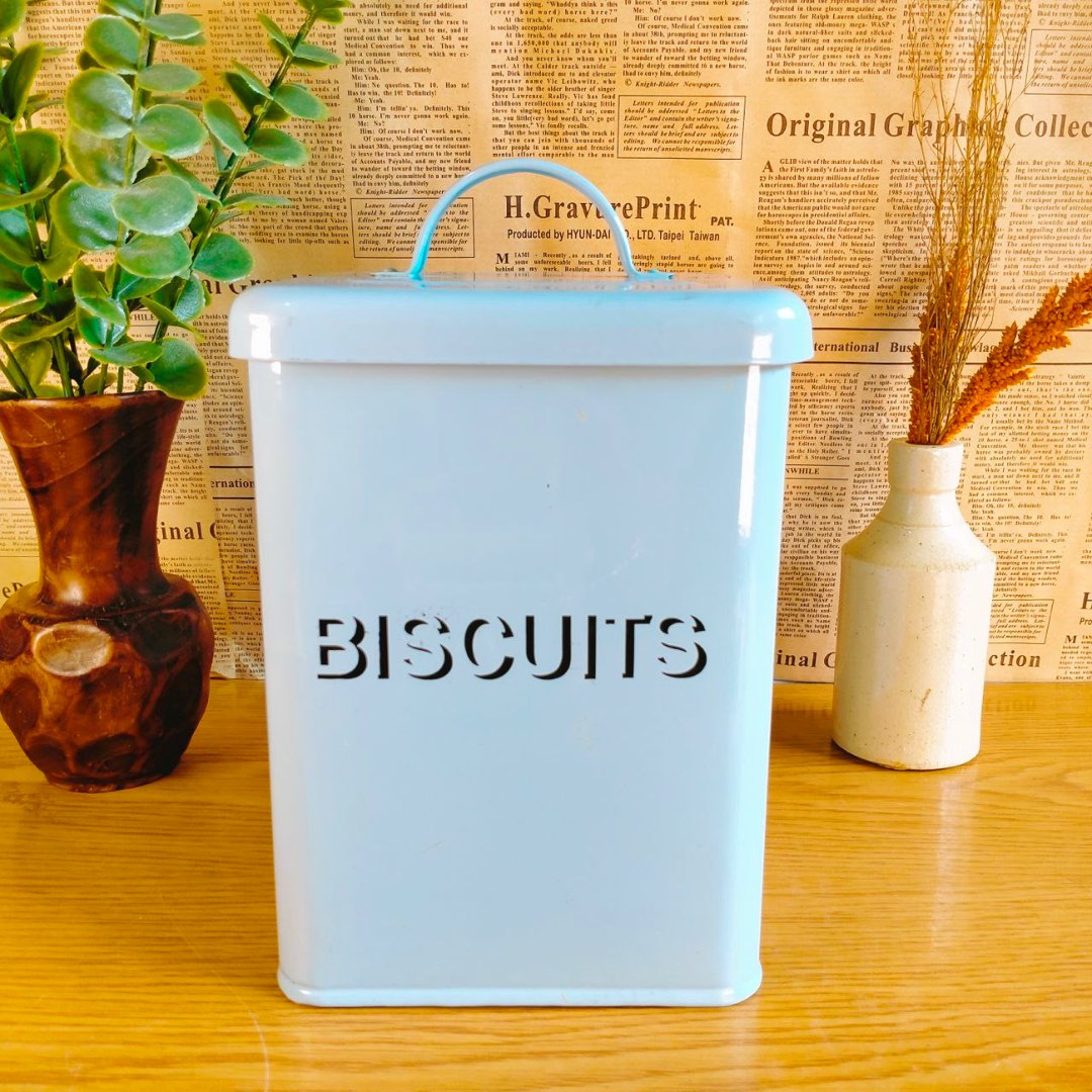 Enamel Pastel Blue Biscuits Tall Canister, Furniture & Home Living ...