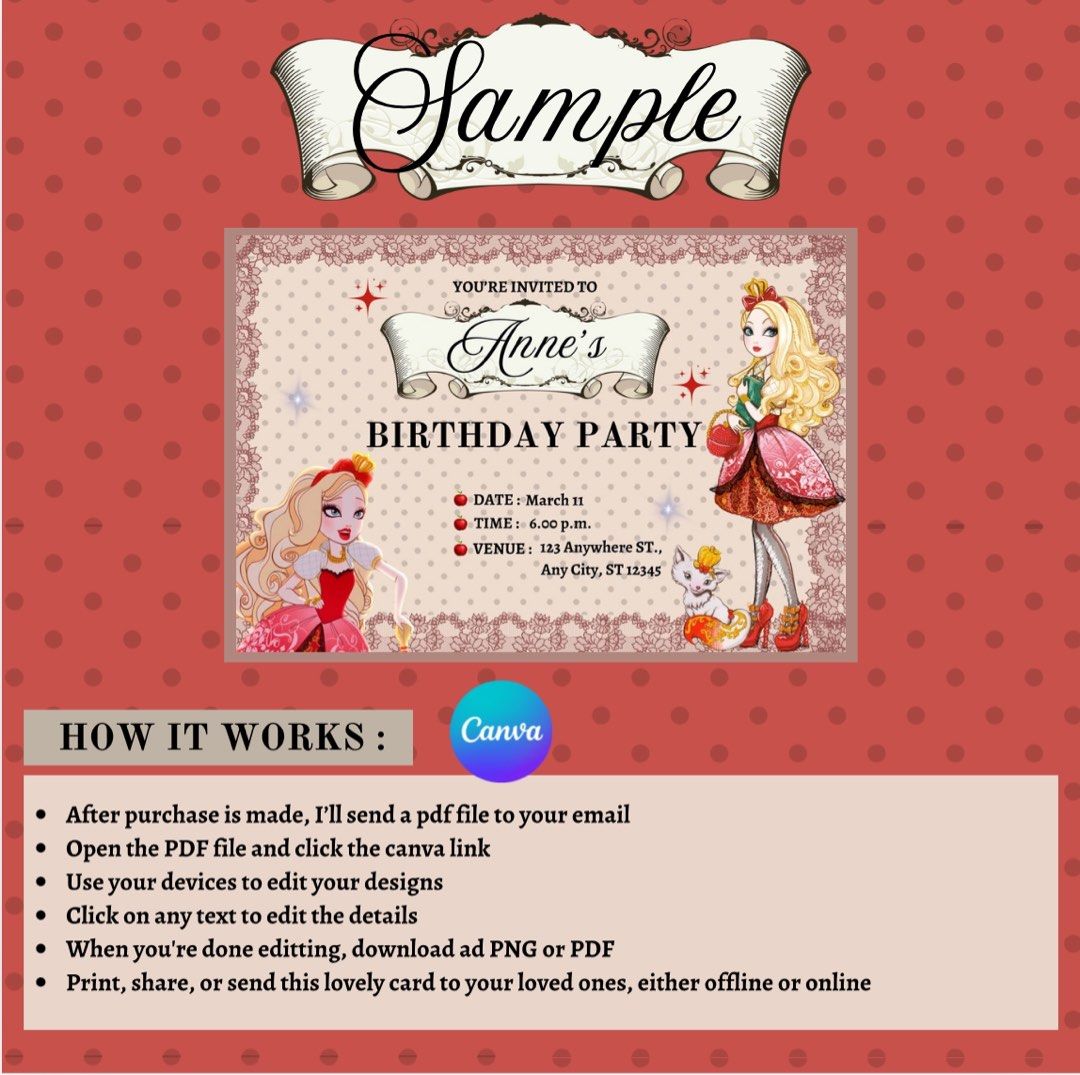 EVER AFTER HIGH / Invitation Card Templates / Editable Design / Digital ...