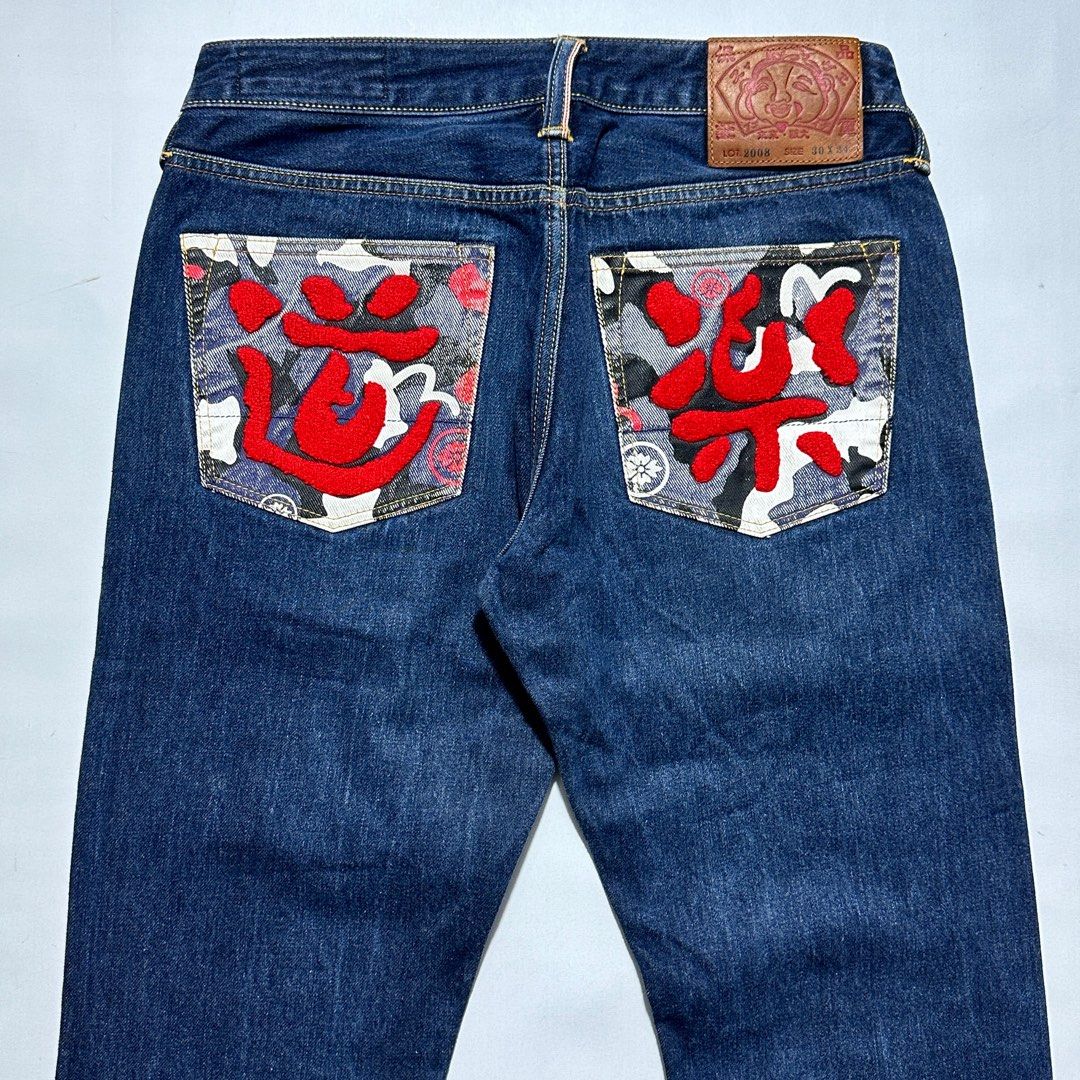 Evisu Lot.2008 Kanji Embroidered Selvedge Line Regular Straight Fit Denim Jeans, Men's Fashion ...