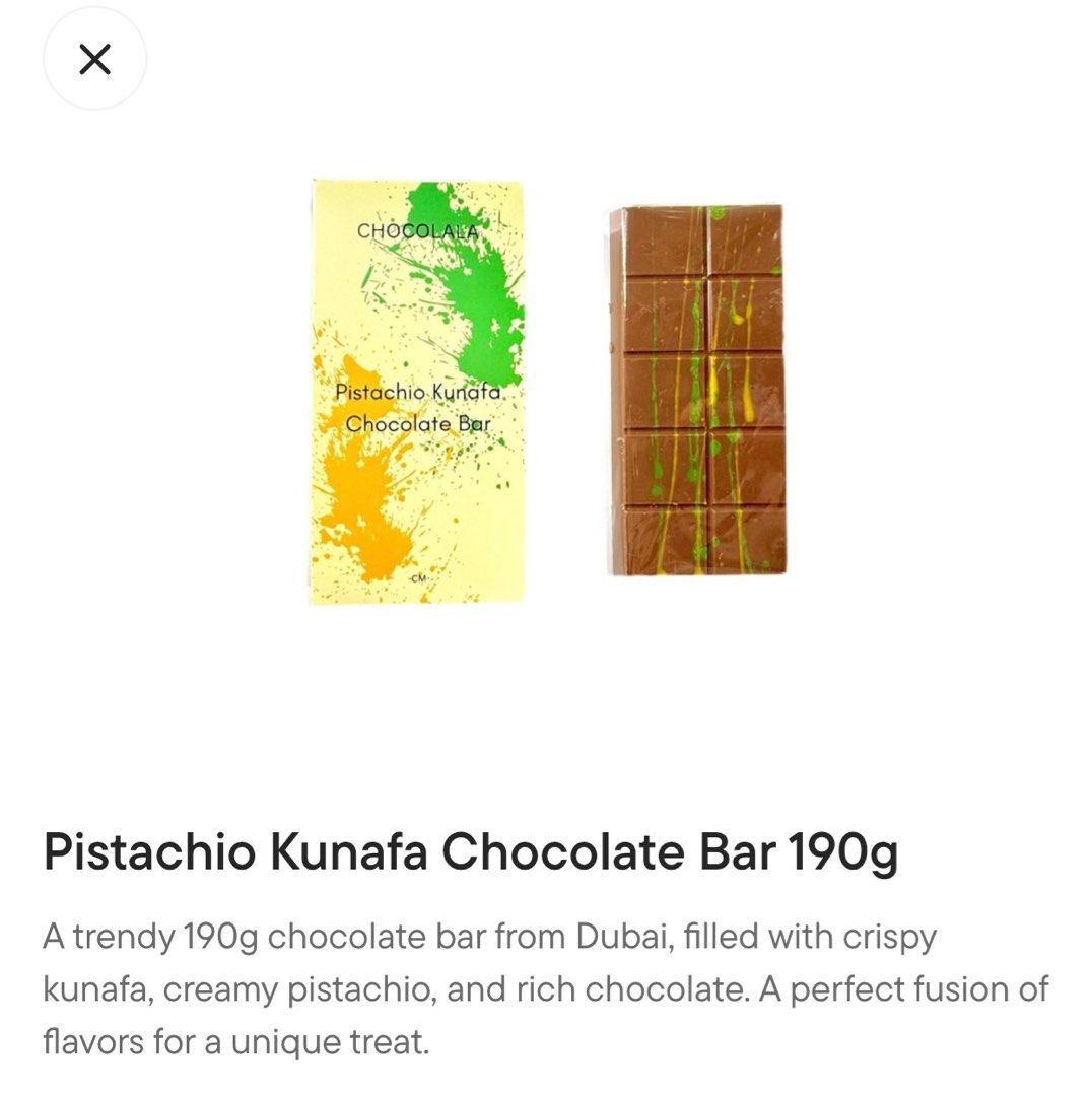 HALAL Dubai Chocolala Pistachio Kunafa Chocolate, Food & Drinks, Other ...