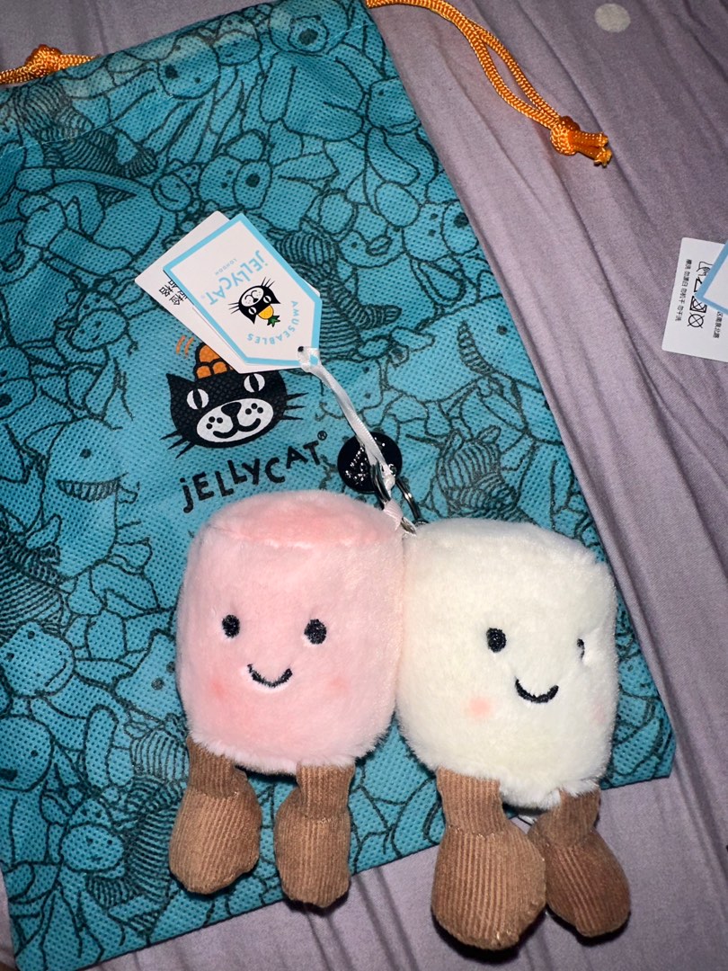 Jellycat 1:1 Dupe Marshmallow Pink White Bag Charm Keychian Plush ...