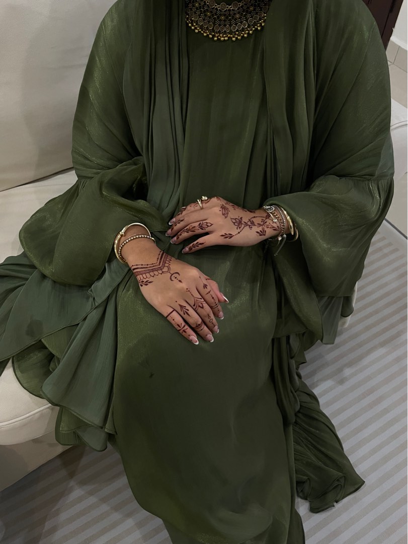 KALIMA KAFTAN ABAYA IN OLIVE GREEN, Women's Fashion, Dresses & Sets ...