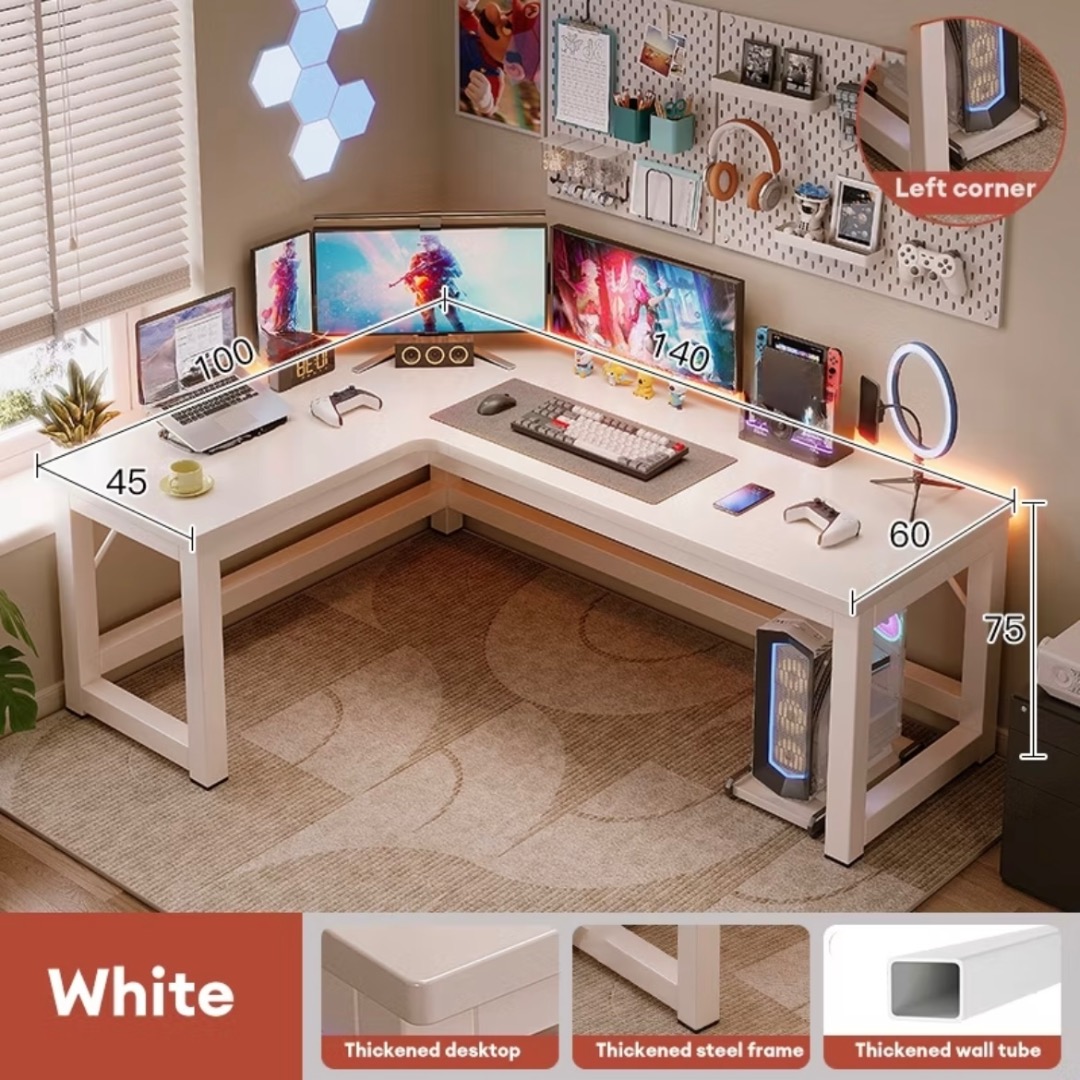 Large L Shaped Corner Desk | Sturdy White Gaming and Office Workstation ...