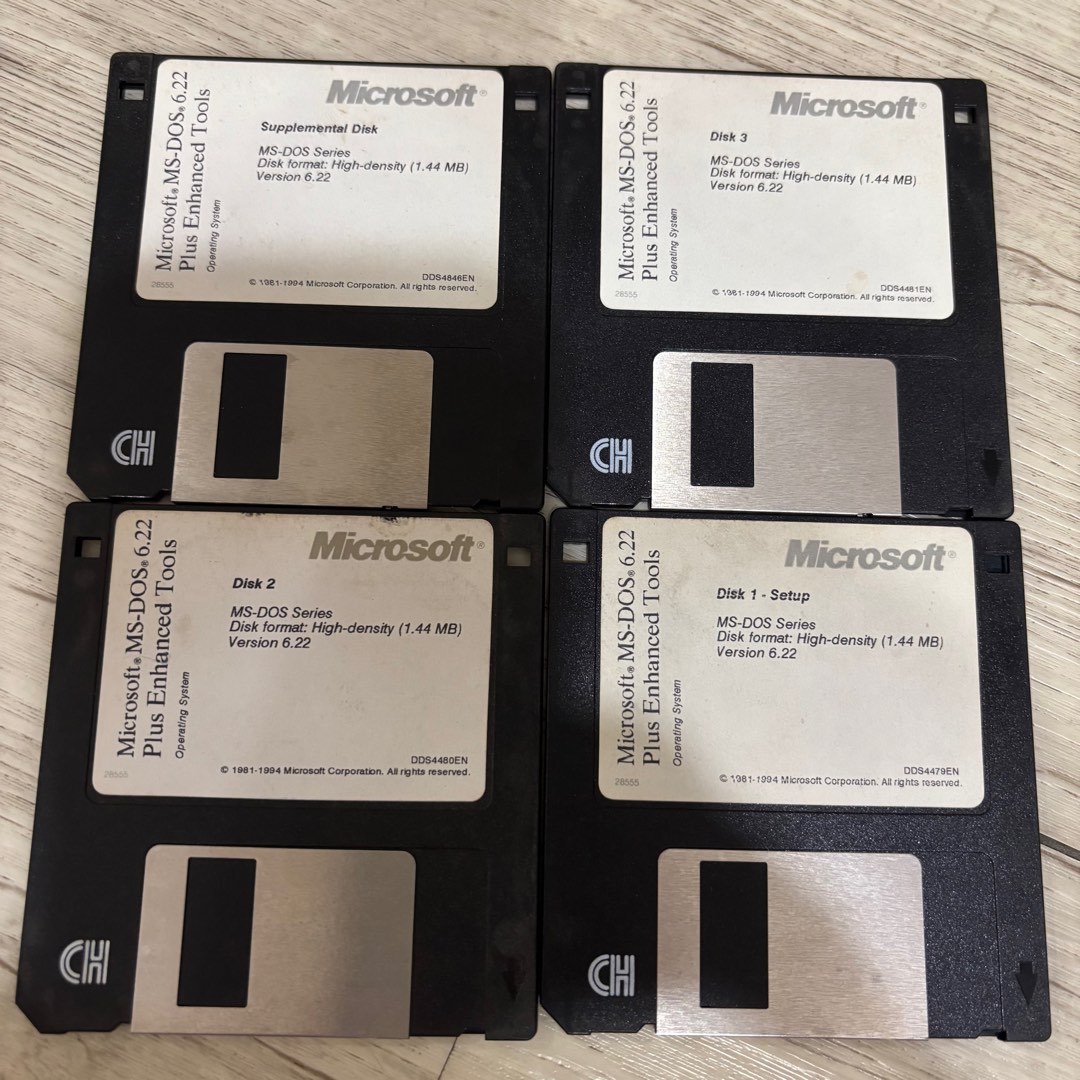 Microsoft MS DOS 6.22 Complete 4 Pieces 1.44 MB Floppy Disc, Computers ...